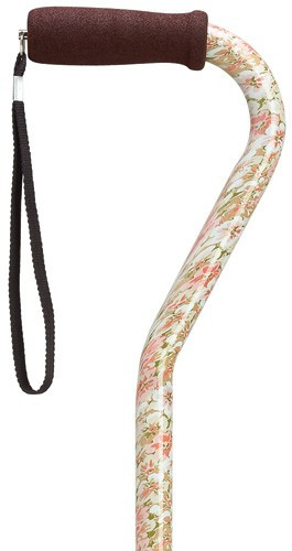 Adjustable Offset Pink Floral Walking Cane - Exquisite Canes