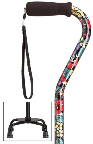 Ladies Night Flowers Adjustable Quad Cane - Exquisite Canes