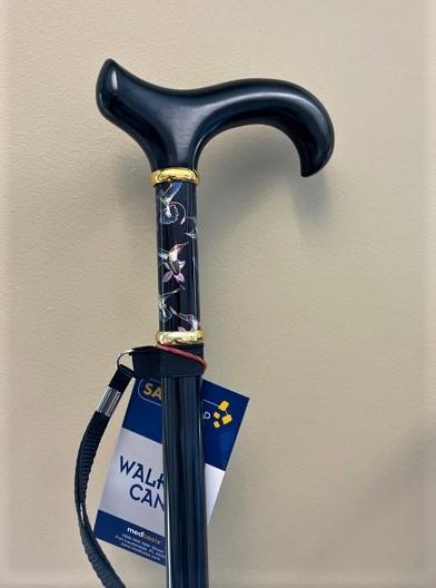 Black Hummingbird Floral Print Adjustable Walking Cane - Exquisite Canes