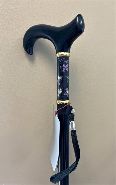 Black Hummingbird Floral Print Adjustable Walking Cane - Exquisite Canes