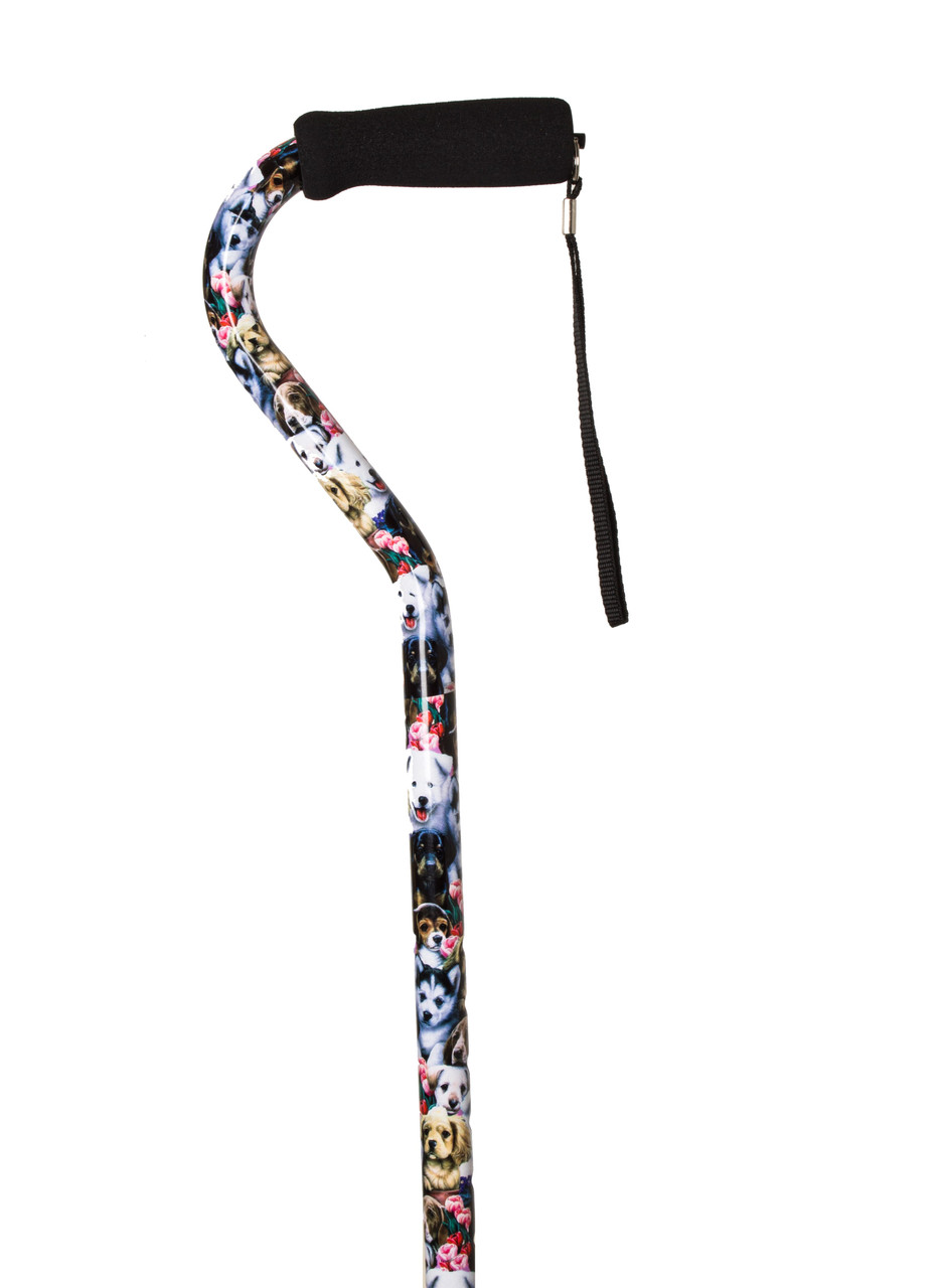 Dogs Print Offset Handle Adjustable Shaft Walking Cane - Exquisite Canes