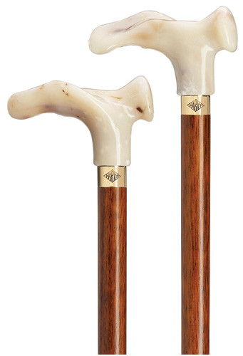 Contour Handle White Marbleized Cherry Shaft Walking Cane - Exquisite Canes