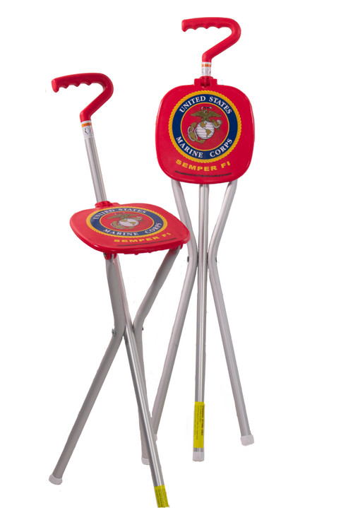 Patriotic US Marine Red Sport Aluminum Seat Cane USMC - Exquisite Canes