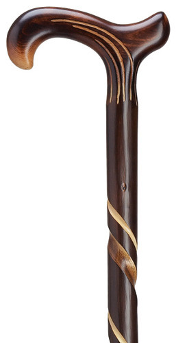 Men's German Chestnut Wood Carved Spiral Walking Cane - Exquisite Canes