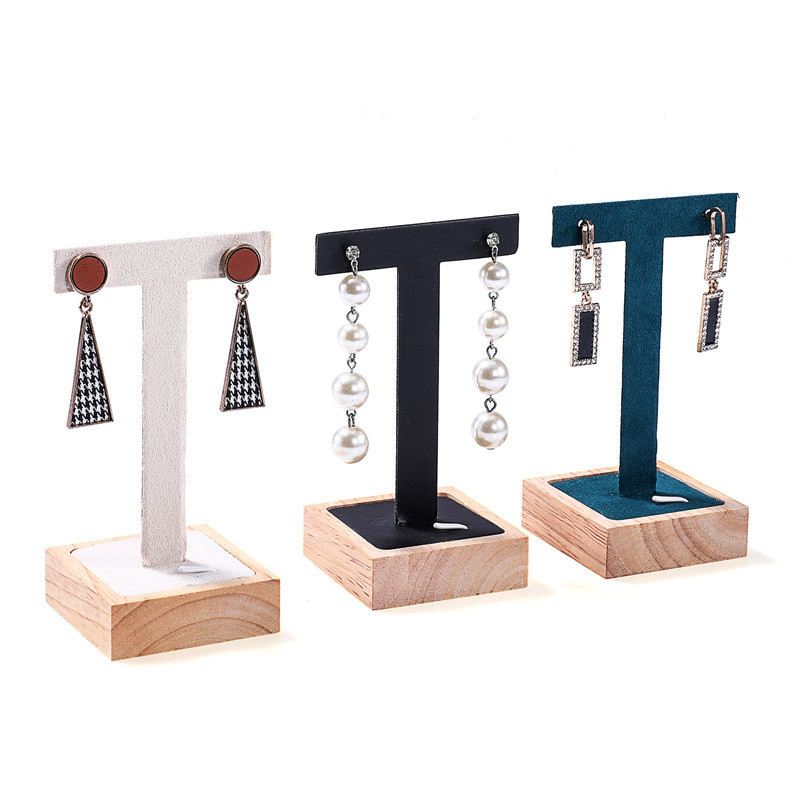 Wood Earring T Display Stand Dark Green - Zakka Canada