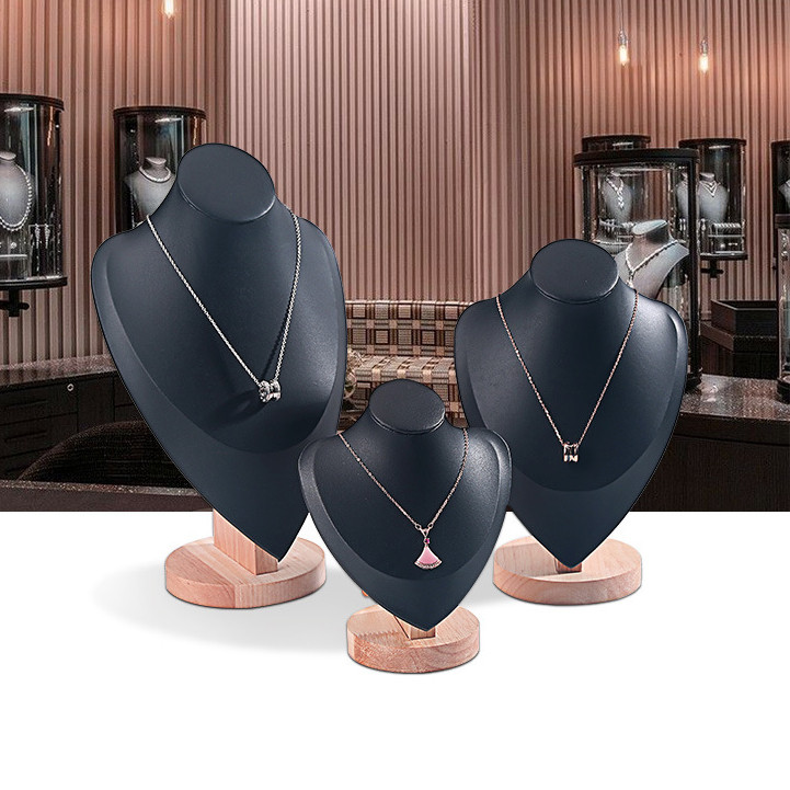 Set of 3 Neck Form Bust Necklace Jewelry Display Bust Black Leather ...