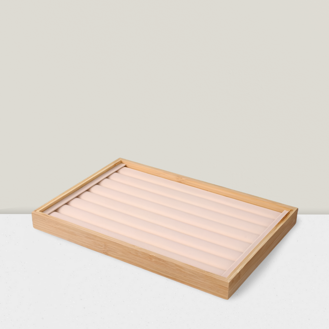 Premium Bamboo Wood Jewelry Display Tray Beige Velvet - Zakka Canada