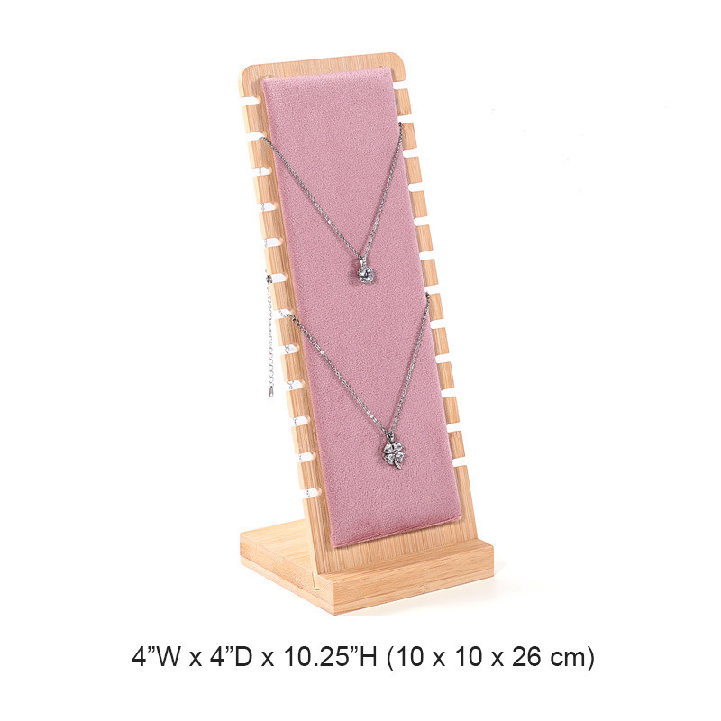 Upright Wood Multi-Chain Necklace Stand Velvet Blush Pink - Zakka Canada