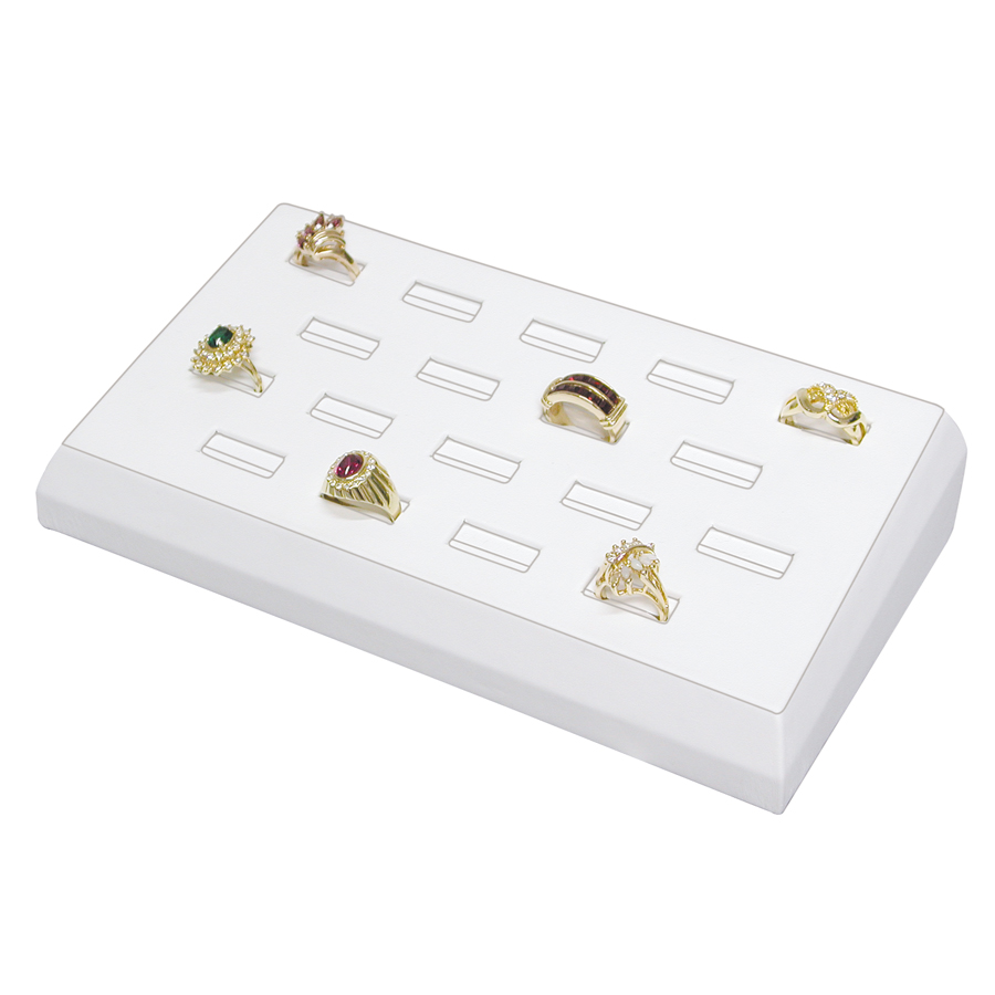 Ring Display Tray 18 Slot Ramp White Leather - Zakka Canada