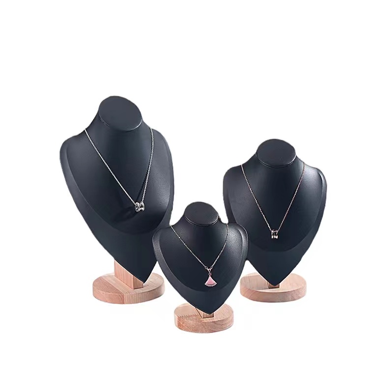 Set of 3 Neck Form Bust Necklace Jewelry Display Bust Black Leather ...