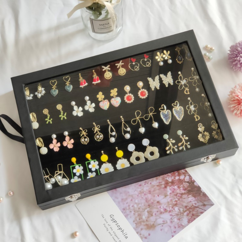 Glass-Top Earring Jewelry Display Tray Case Black - Zakka Canada