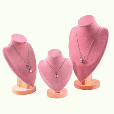 Set of 3 Neck Form Bust Necklace Jewelry Display Bust Pink Velvet ...