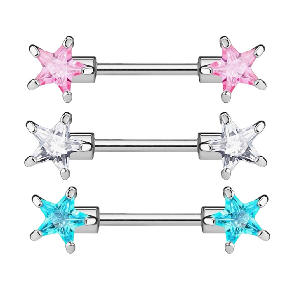 14G Staple Surface Barbell Piercing Clear CZ