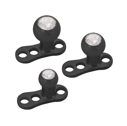 Gold Color Titanium 3 Hole Dermal Anchor with Jeweled Bead