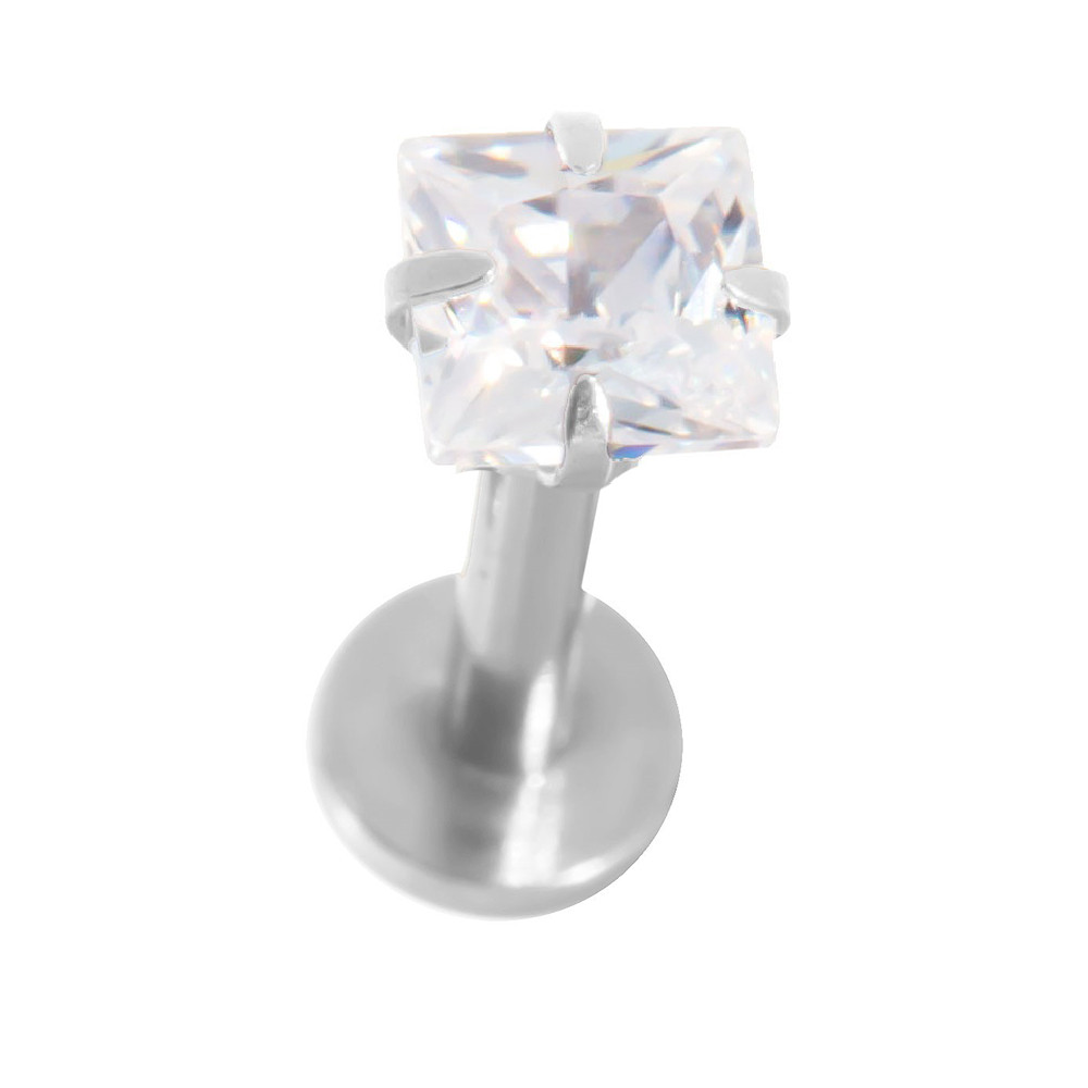 Thread-less Push-In Labret Stud - CZ Gem Top - 16ga-20ga
