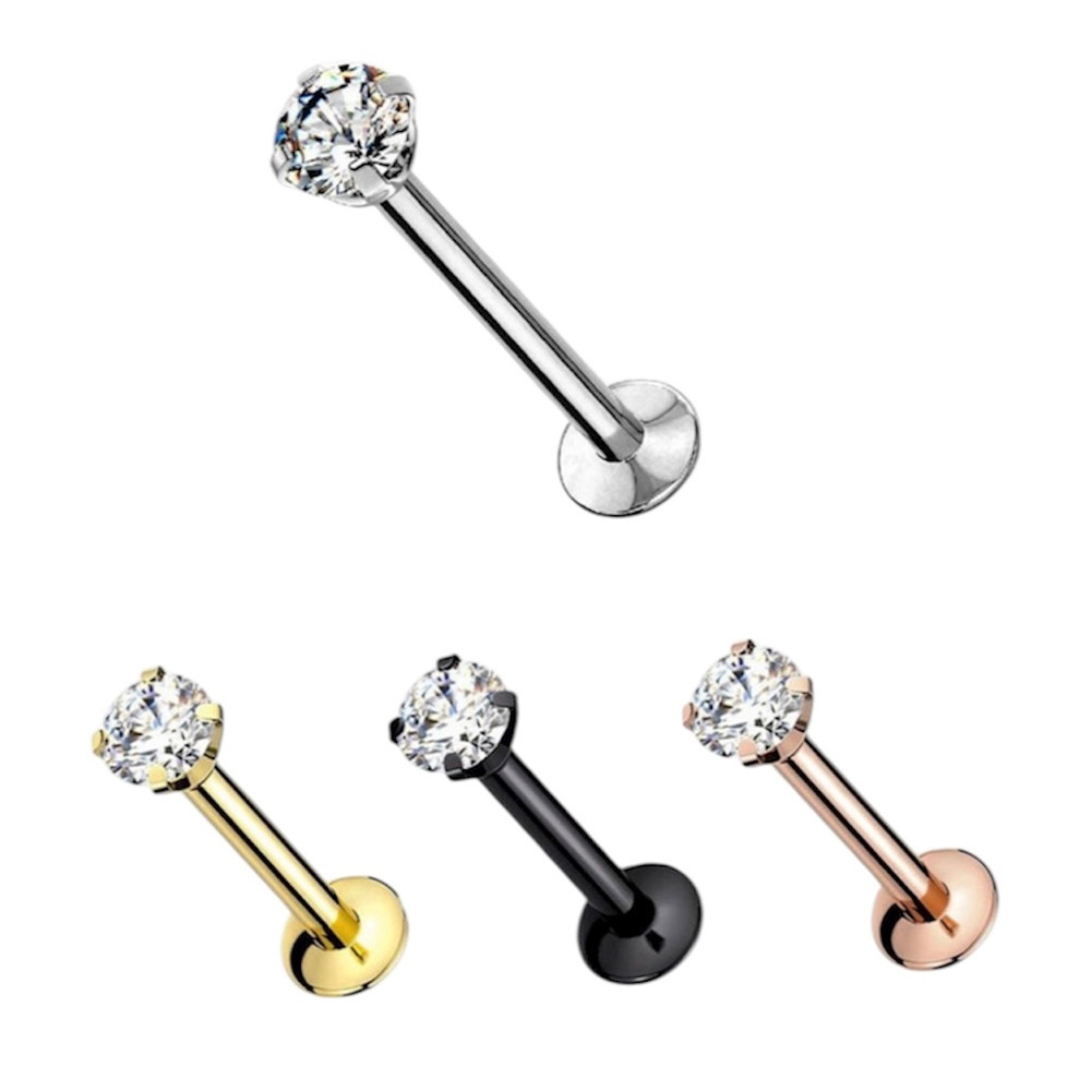 Push In Top Ball IP Plated Titanium Threadless Labret, Monroe, Flat ...