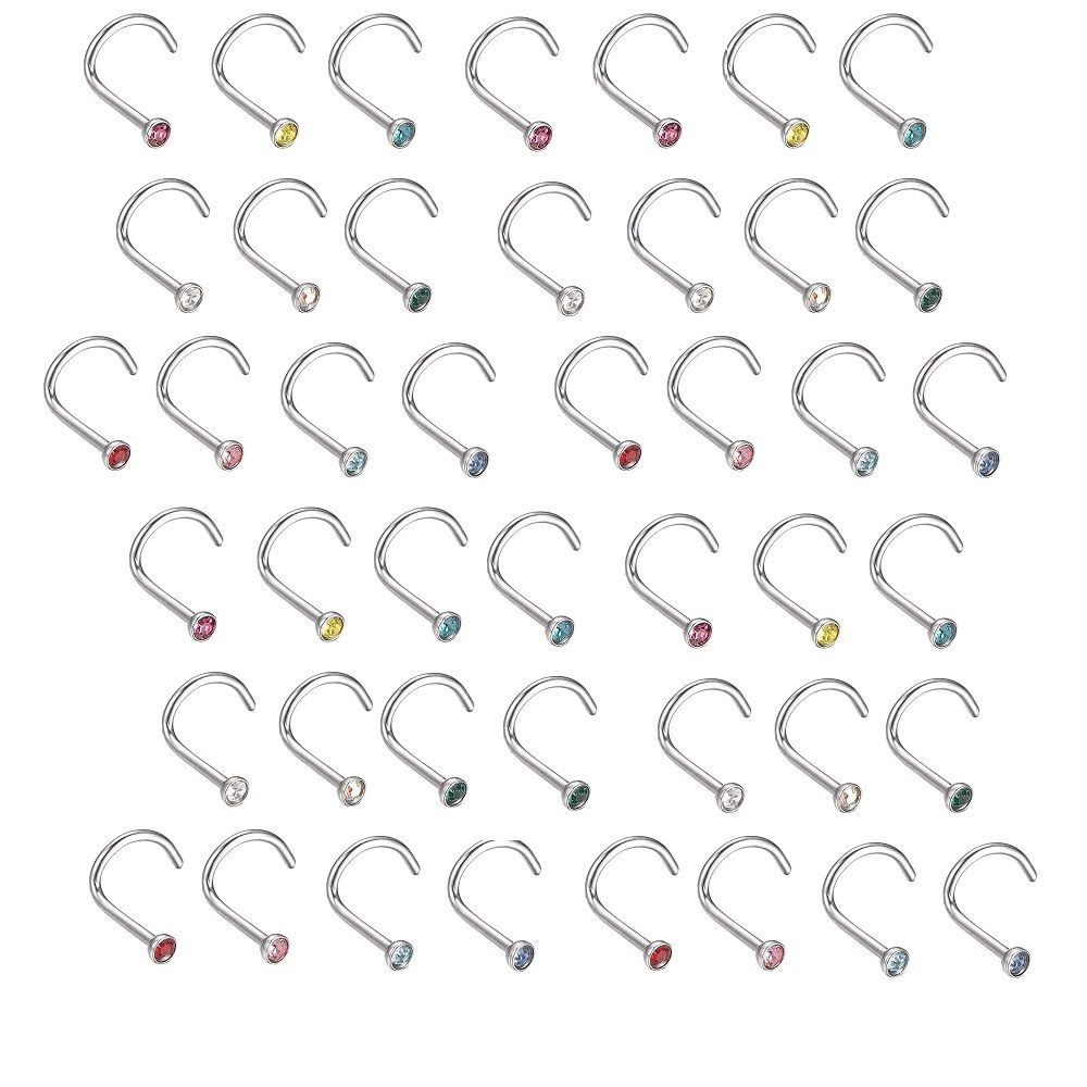 10-Piece Nose Piercing Screws - CZ Gems - 18ga 316L Steel - Autoclave Safe
