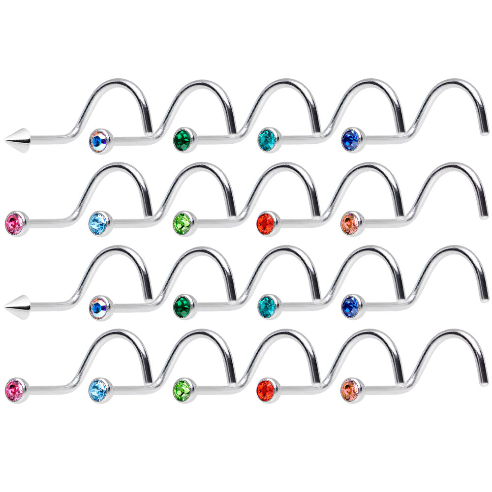 10-Piece Nose Piercing Screws - CZ Gems - 18ga 316L Steel - Autoclave Safe
