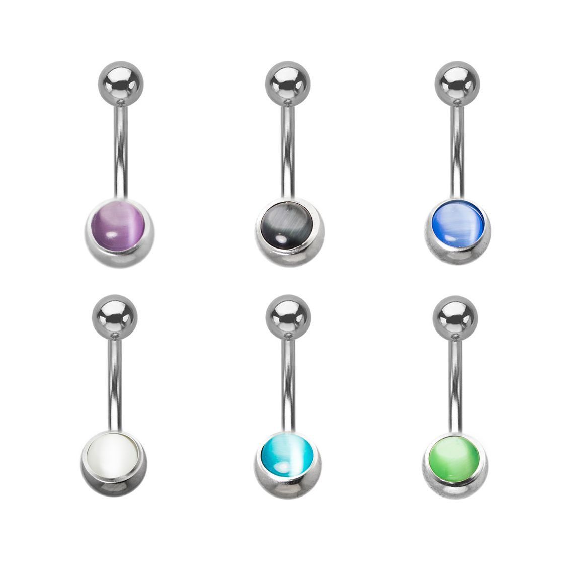 Pack of 6 Belly Button Rings Colorful Semi Precious Stone Surgical ...