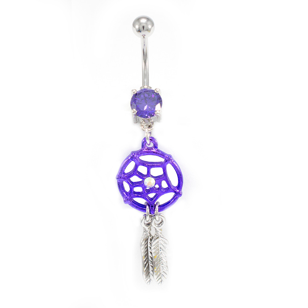 Dangle Feathers Blue Dreamcatcher Belly Button Ring