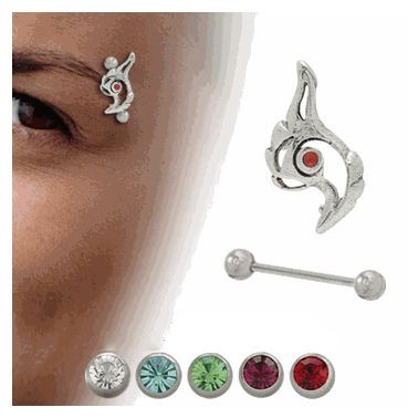 Silver Unique Abstract Design Eyebrow Shield with Barbell