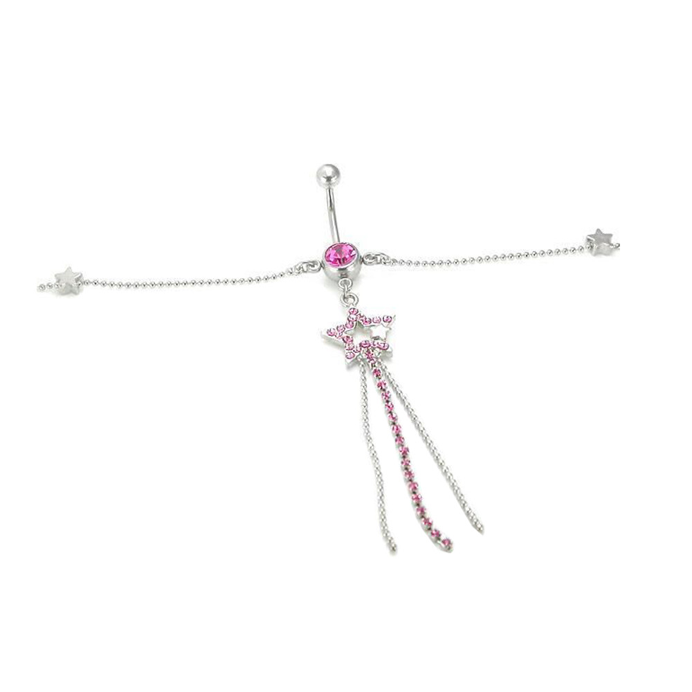 Dangling Heart and Chains Belly Ring with Jewels Body Jewelry
