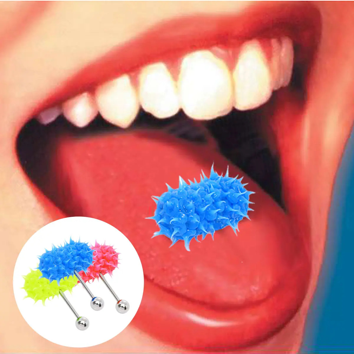 Silicone Prickly Tongue Ring Barbell Piercing Jewelry