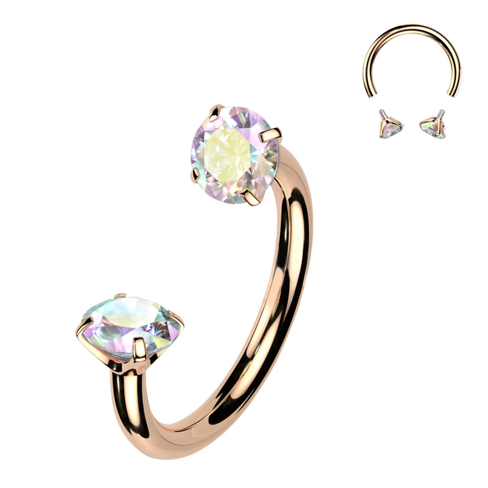 Titanium Prong Set CZ Circular Barbell Horseshoe Ring