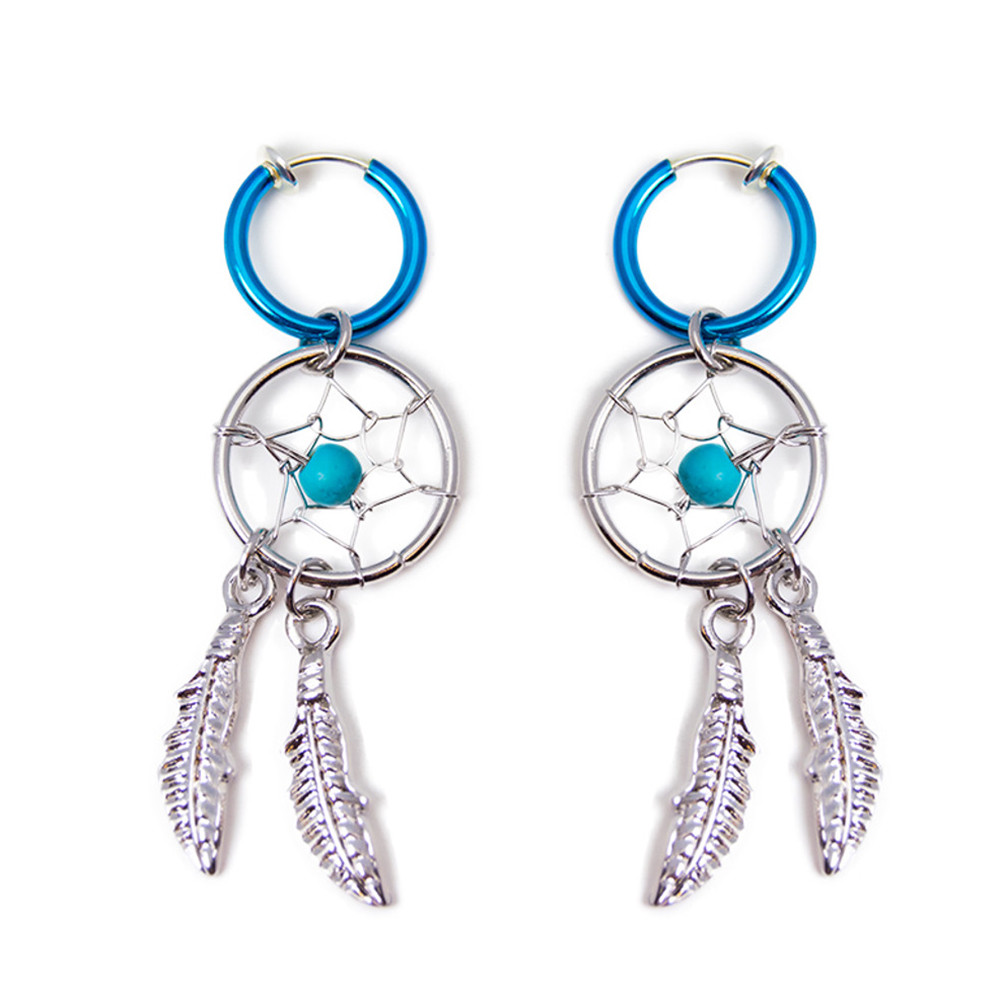 Dangle Dreamcatcher Spring Loaded Hoops Earrings