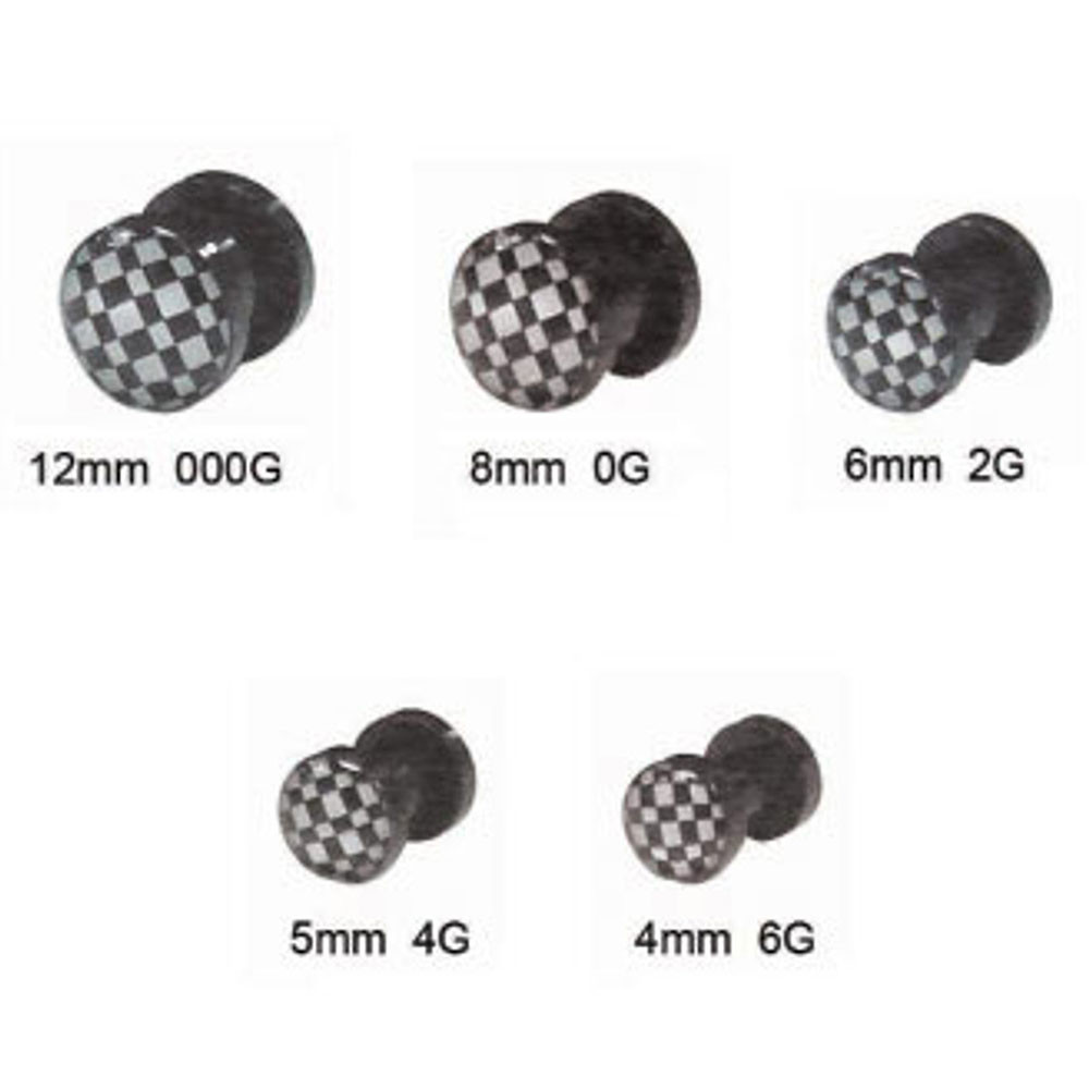 Black Acrylic Checker Logo Screw Fit Plugs Ear Gauges