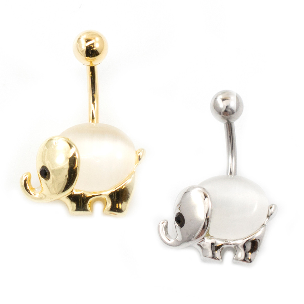 Elephant Design Large Opalite Stone Belly Button Ring 14G