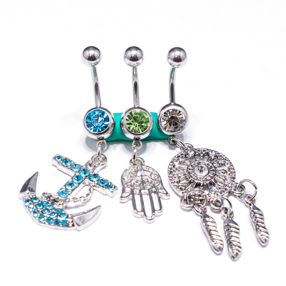 3Pcs 14G Surgical Steel Belly Button Rings for Women Navel Rings CZ Stones