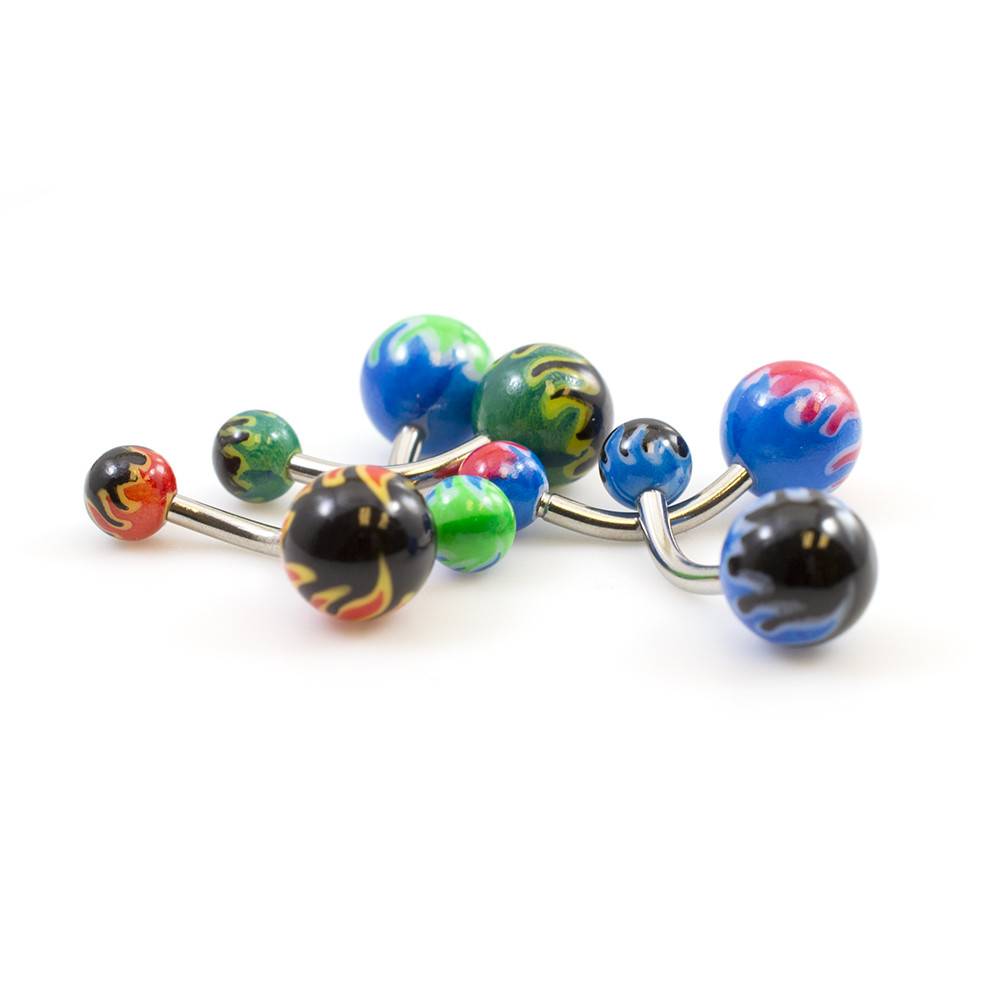Pack of 5 Fire Flame Designed Belly Button Rings - Assorted Colors 14ga 3/8