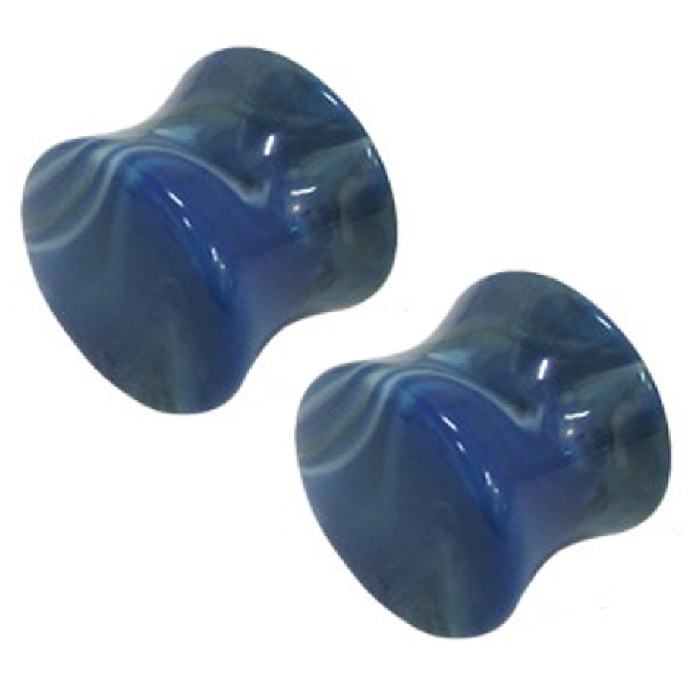 Saddle Fit Blue Marble Stone Plugs Ear Gauges