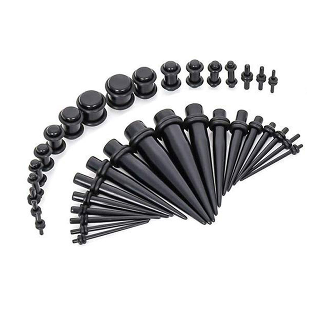54PCS Black Acrylic Spiral Tapers Plugs Ear Stretching Kits