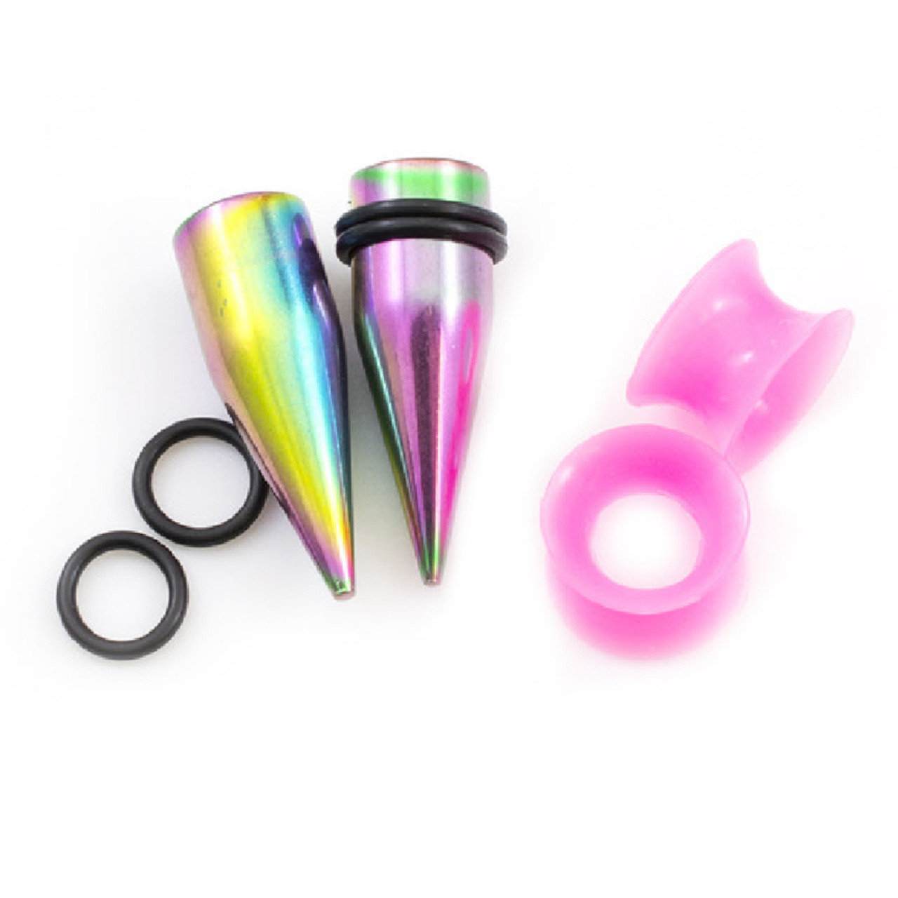 4PCS Rainbow Tapers Pink Silicone Tunnels Gauges Ear Stretching Kit