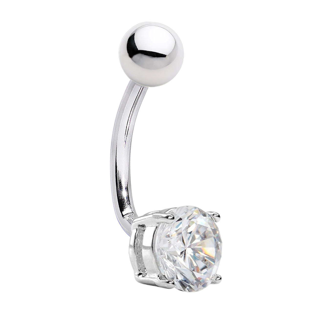 J Bar Prong CZ Belly Button Rings 14G 10mm