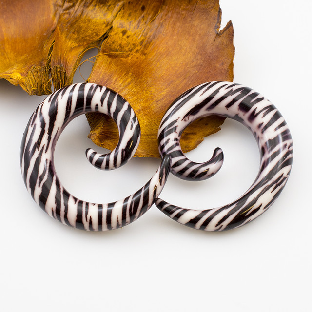 Acrylic Zebra Spiral Tapers Ear Gauges