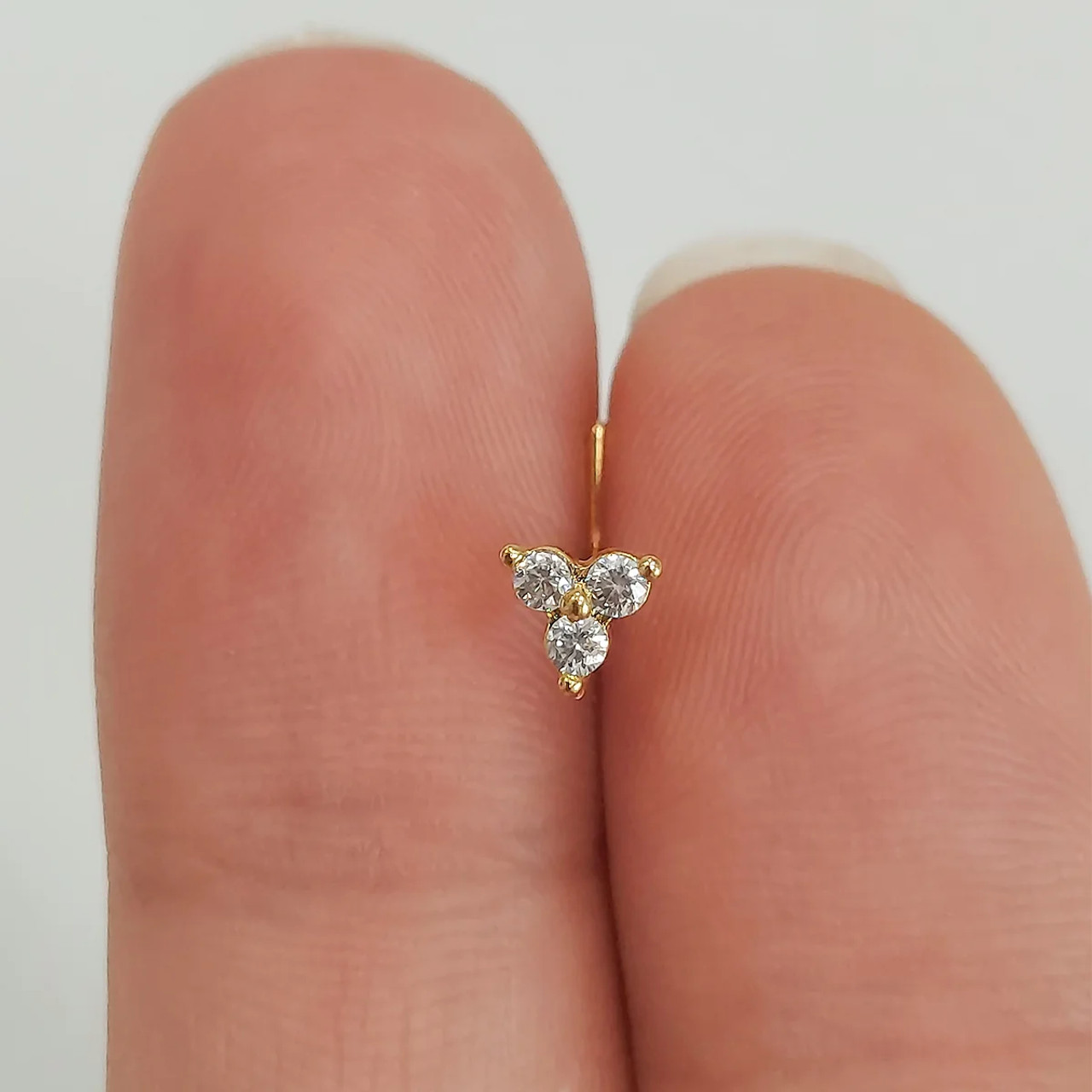 20G Triangle CZ Nose Stud Rings 1 4 Gold Plated Three Stone Clear CZ L Shaped Nose Ring Studs Nostril Piercing Jewelry