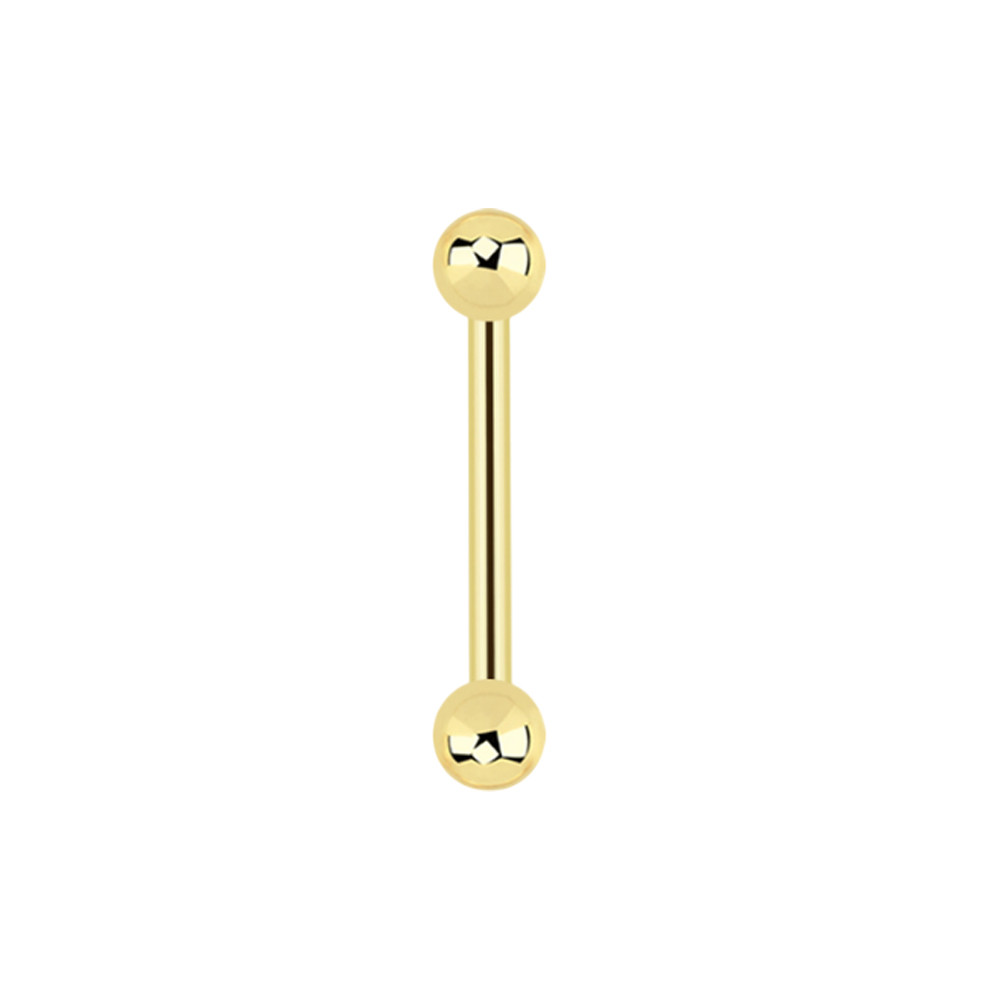 14K Solid Gold Internal Threaded Straight Barbell 14G