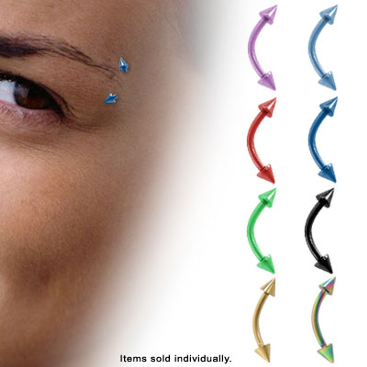 Spike End PVD Curved Eyebrow Barbells 16G 8mm