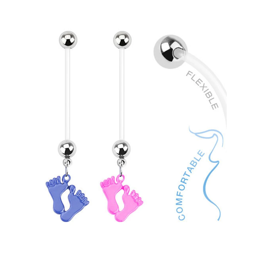 Dangle Baby Feet Bioflex Pregnancy Belly Ring 14G 25mm