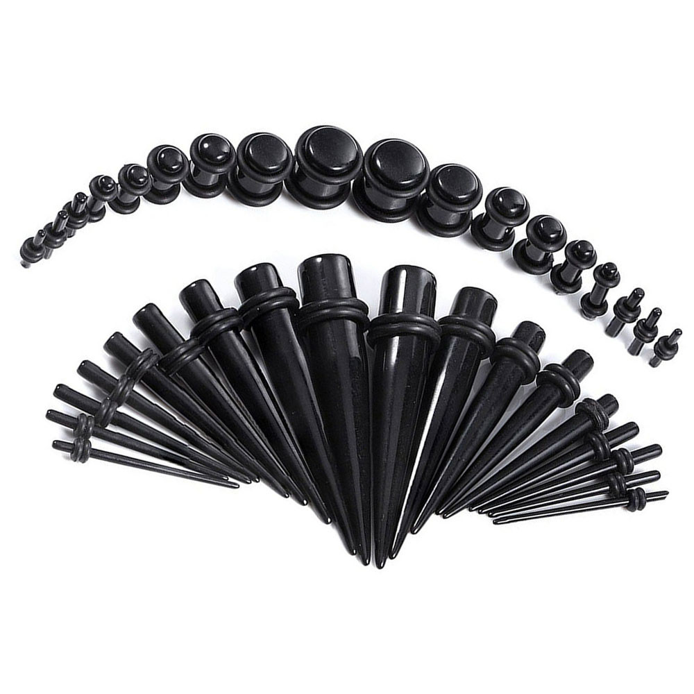 36PCS Black Acrylic Plugs Tapers Ear Stretching Kits
