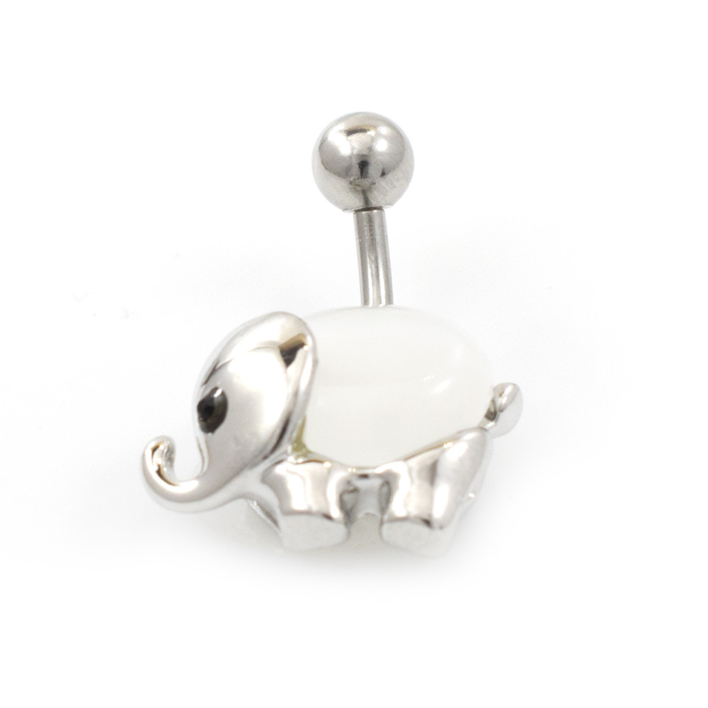 Elephant Design Large Opalite Stone Belly Button Ring 14G