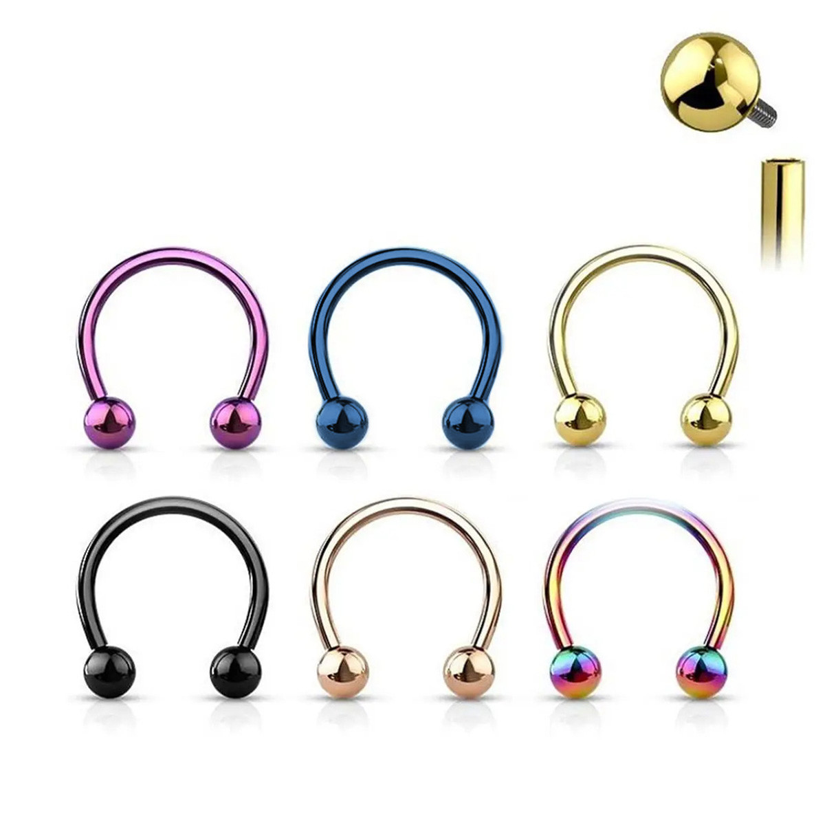 Titanium Prong Set CZ Circular Barbell Horseshoe Ring
