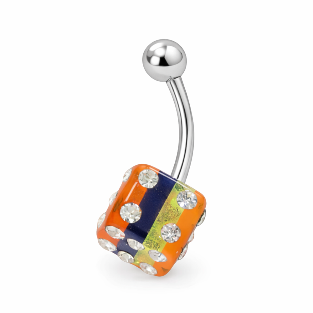 Belly Button Ring Surgical Steel Shaft with Multi Color UV Acrylic Cube