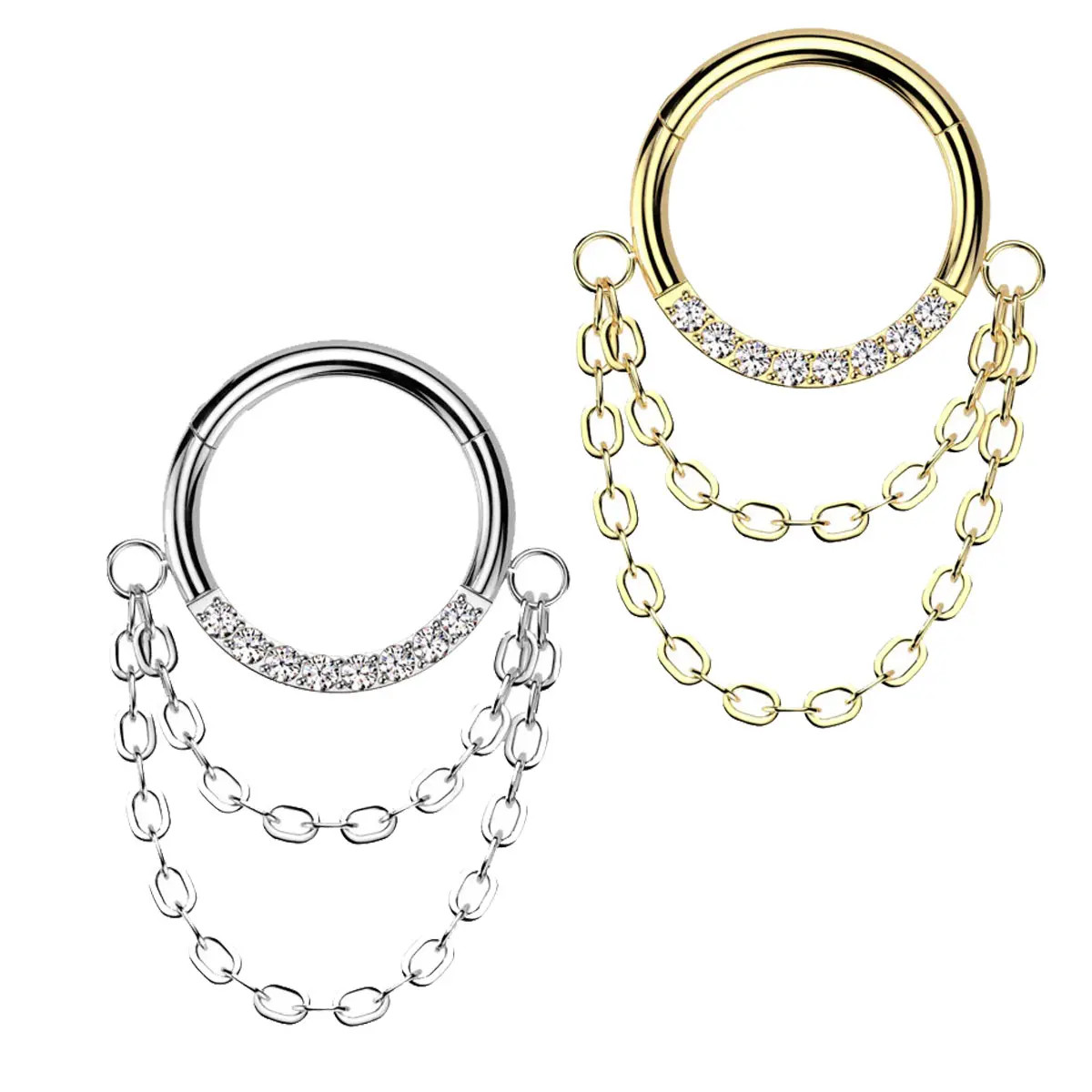 Titanium Forward Facing CZ Spike Hinged Clicker Septum Ring 16G