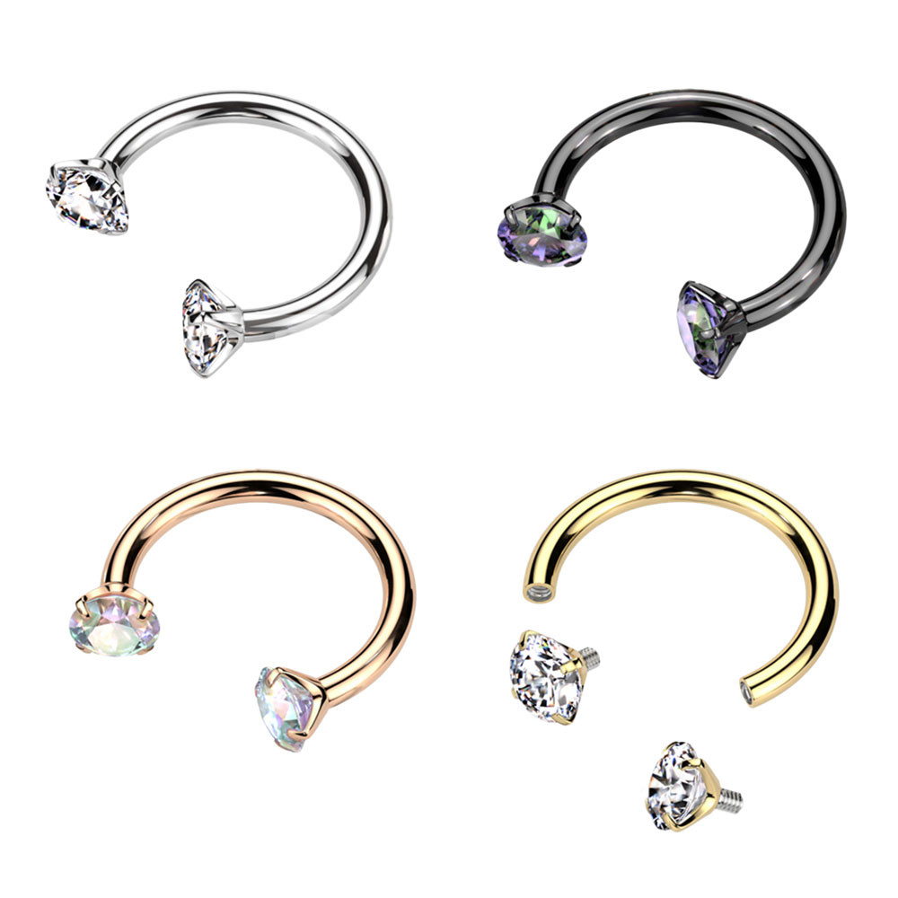 Titanium Prong Set CZ Circular Barbell Horseshoe Ring