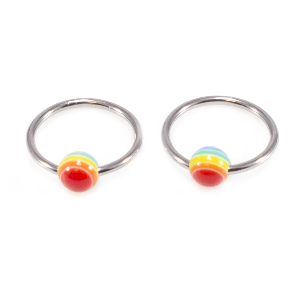 Pair of Captive Bead with Pride Rainbow Bead 18g