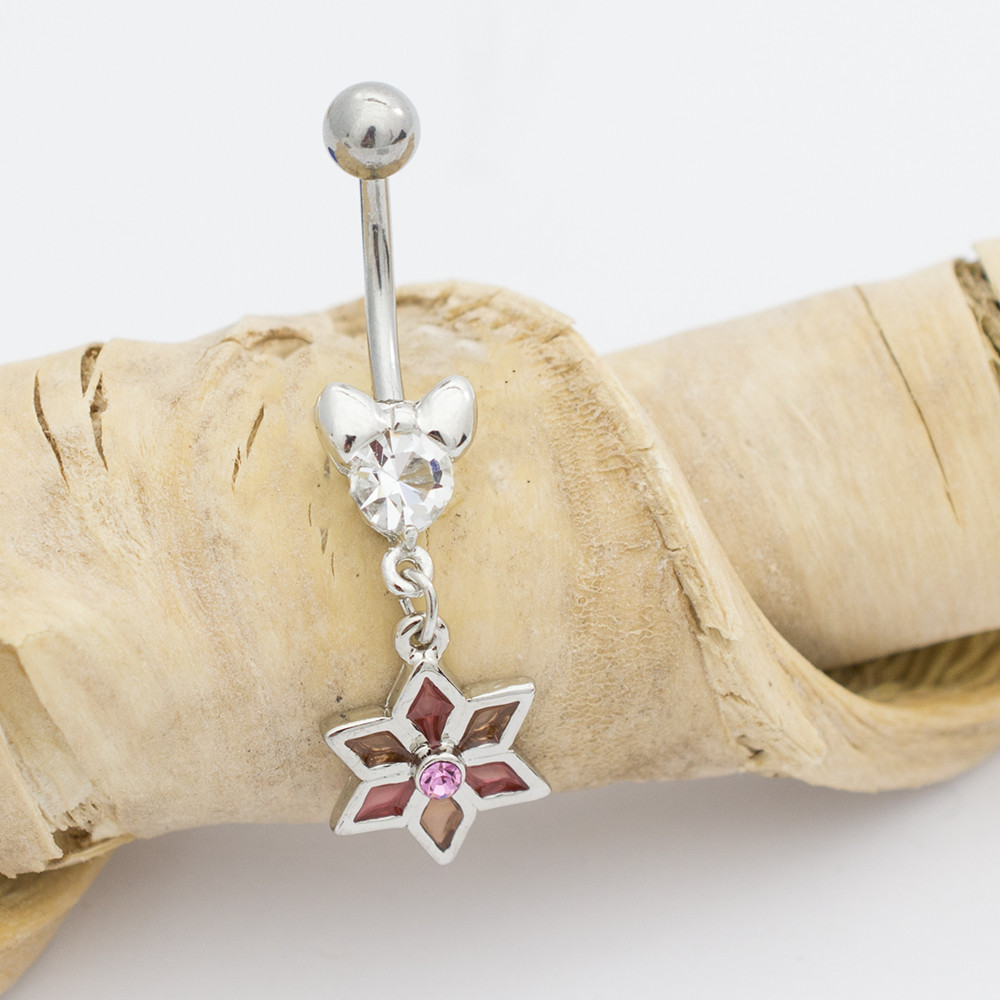 Luxe Modz Flower Jewel Design Dangle Belly Button Ring 14ga Surgical Steel